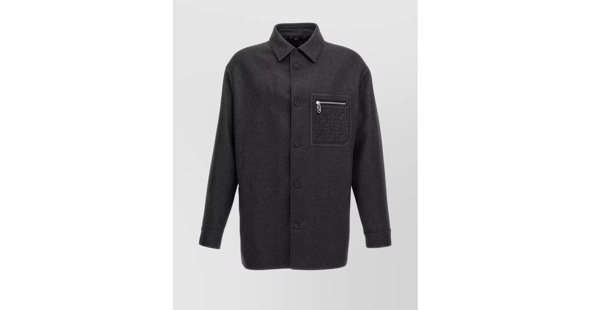 Fendi Zippered Chest Pocket Jacket With Long Sleeves in Black for Men ...