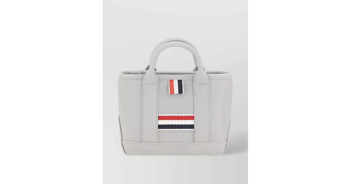 Thom Browne Functional Leather Tote Bag With Tricolor Detail in Gray | Lyst