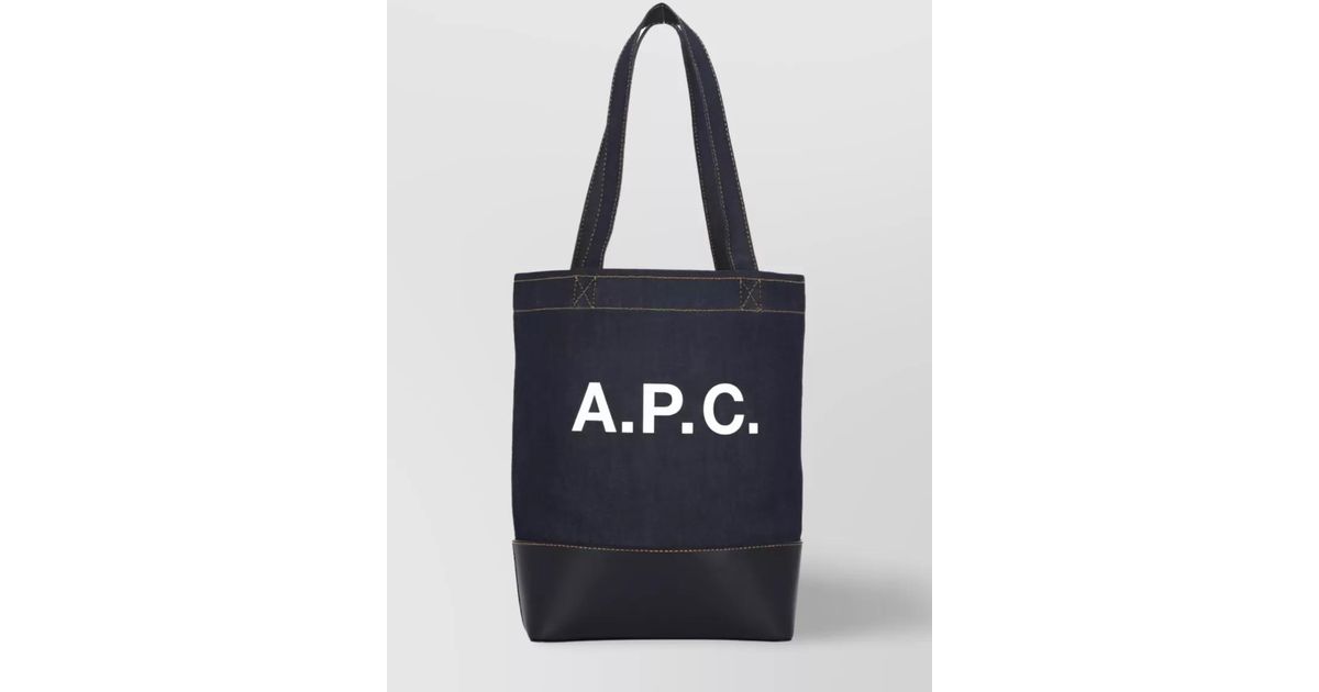 A.P.C. Logo Denim Tote Bag Leather Trim in Blue | Lyst UK