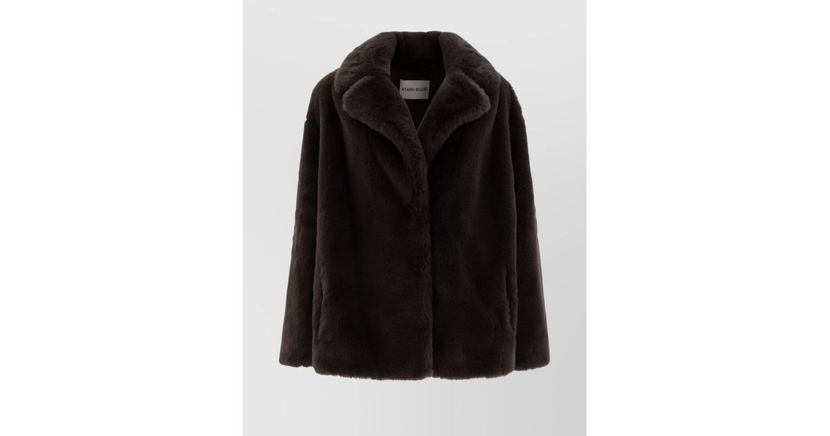 Stand Studio "Savannah" Faux Fur Coat in Black | Lyst