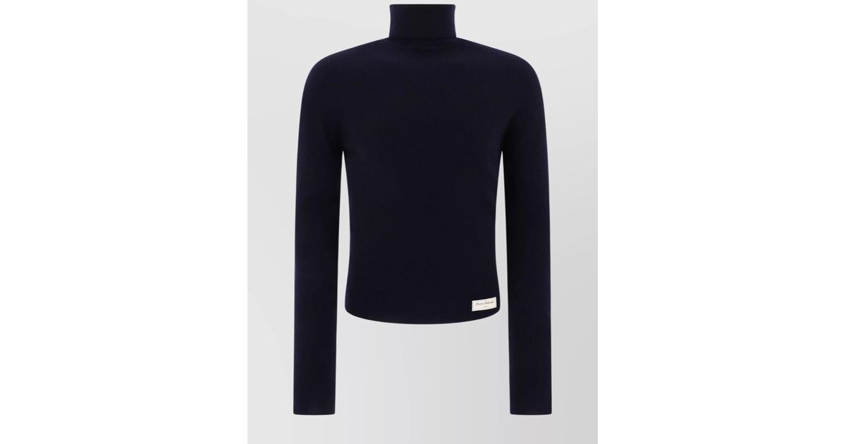 Balmain Logo Patch Turtleneck Sweater With Ribbed Texture in Blue for ...
