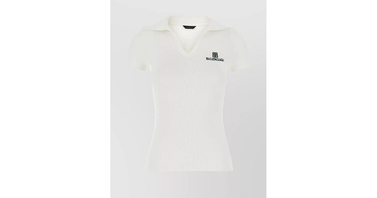 Balenciaga Ribbed V-Neck Short-Sleeve Polo Shirt in White | Lyst UK