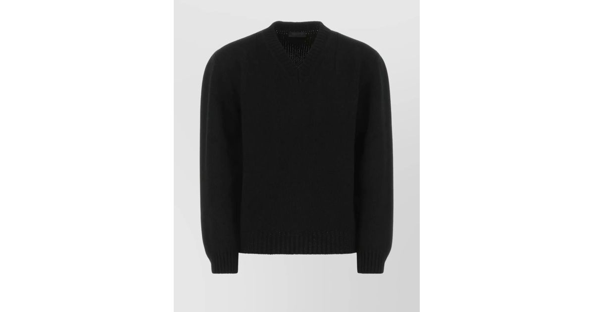 Prada Wool Sweater With Knit Texture And V Neckline in Black for Men | Lyst