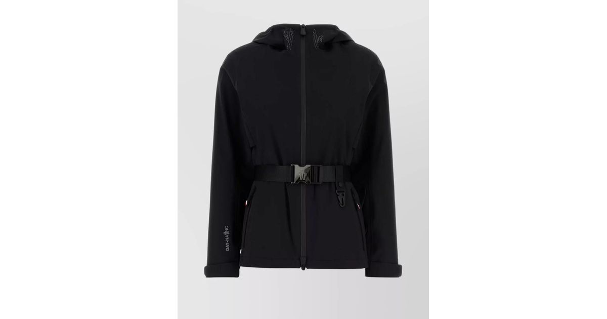 Moncler Stretch Nylon Jacket Adjustable Belt in Black | Lyst
