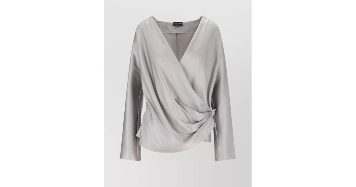 Giorgio Armani Draped V Neck Button Detail Top in Grey | Lyst UK