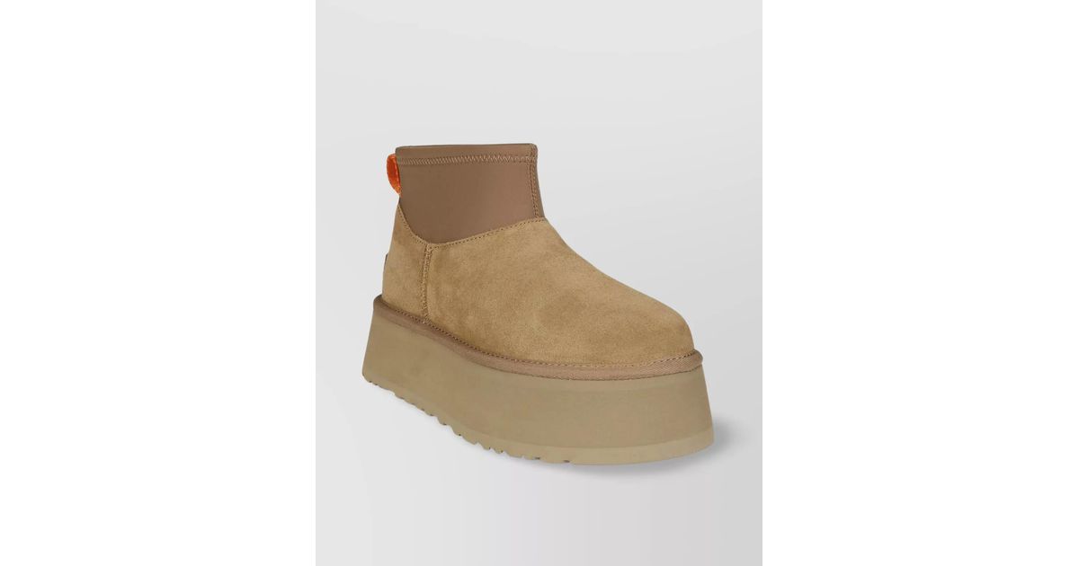 UGG Short Suede Platform Ankle Boots With Pull Tab in Natural | Lyst