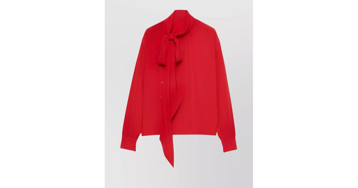 Prada Sheer Silk Shirt With Bow Detail in Red | Lyst UK