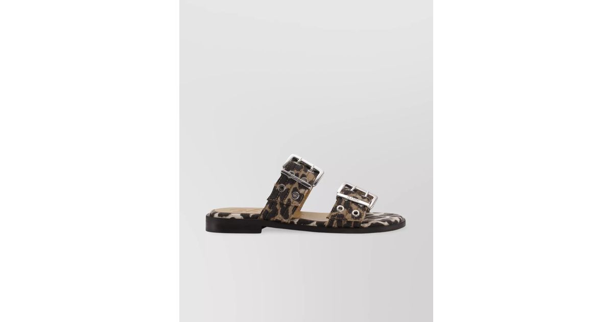 Ganni Denim Leopard-Print Sandals | Lyst