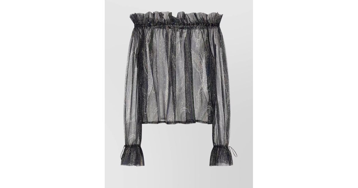 Saint Laurent Sparkle Ruffle Sheer Blouse in Black | Lyst