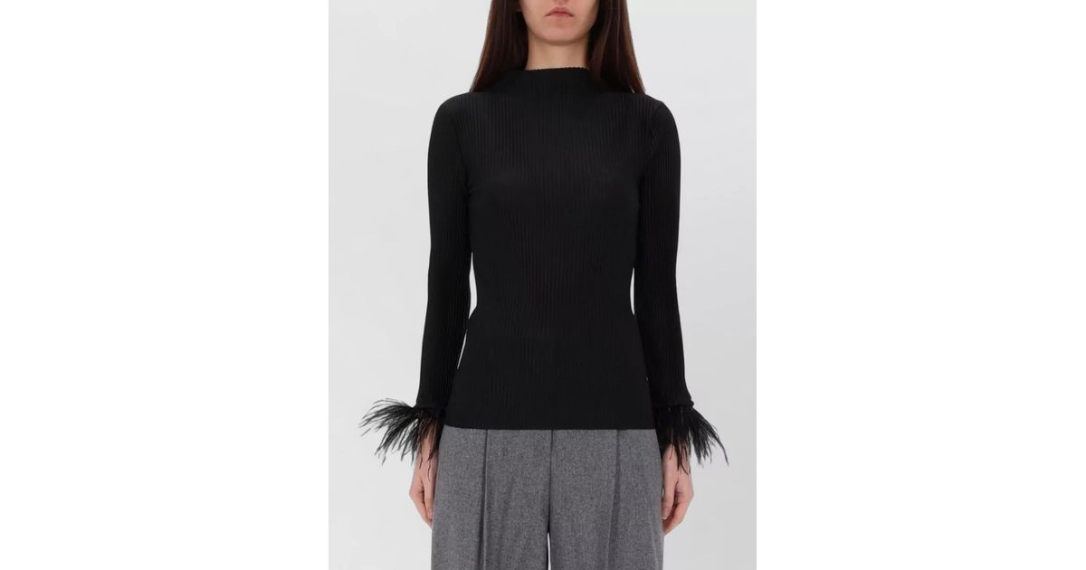 BOSS Long Sleeve Fitted Ribbed Top With Feather Cuffs in Black | Lyst UK
