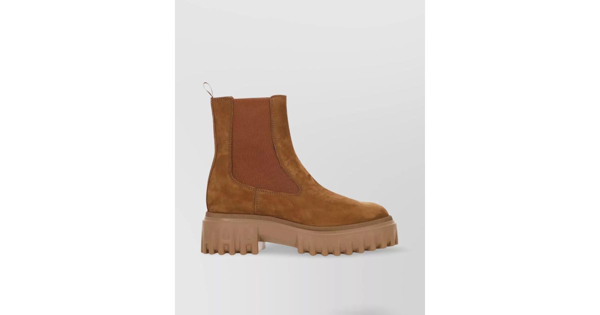 Hogan Chunky Sole Ankle Boots With Suede Finish in Brown | Lyst UK