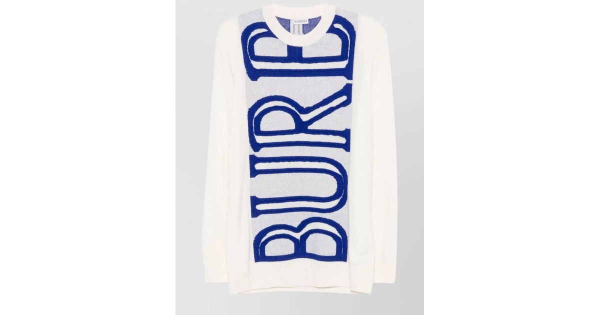 Burberry Logo Wool Crew Neck Sweater in Blue | Lyst