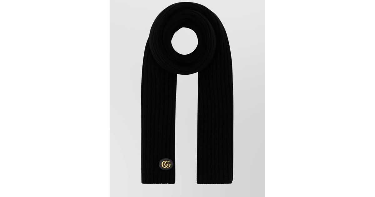 Gucci Ribbed Texture Wool Blend Scarf in Black | Lyst