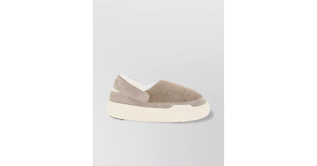 Moon Boot Round Toe Suede Detailing Slippers in Natural | Lyst