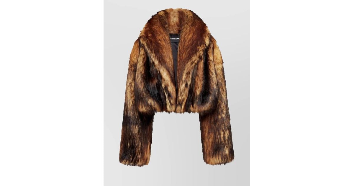 David Koma Faux Fur Oversized Cropped Jacket in Brown | Lyst