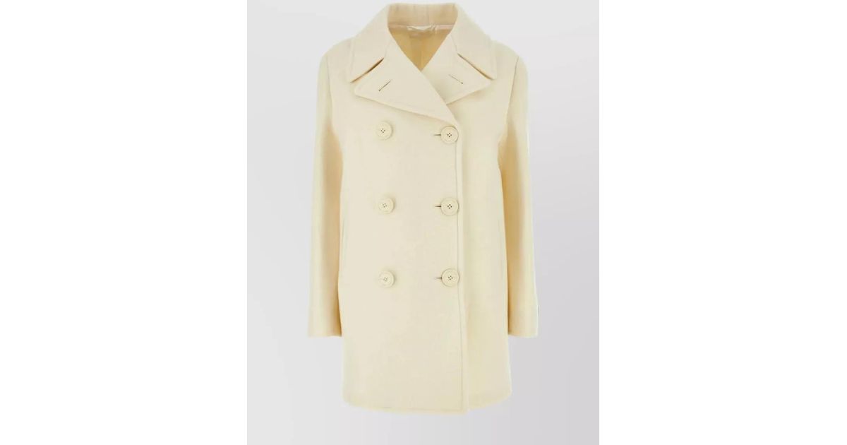 Prada Back Slit Double-Breasted Wool Blend Coat in Natural | Lyst