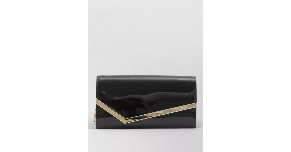 Jimmy Choo Emmie Clutch Patent Leather Envelope Chain in Black | Lyst UK