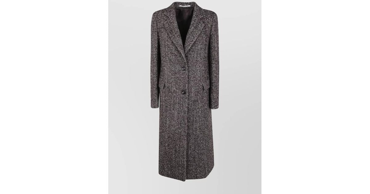 Tagliatore Herringbone Long Sleeve Coat Side Pockets in Grey | Lyst UK