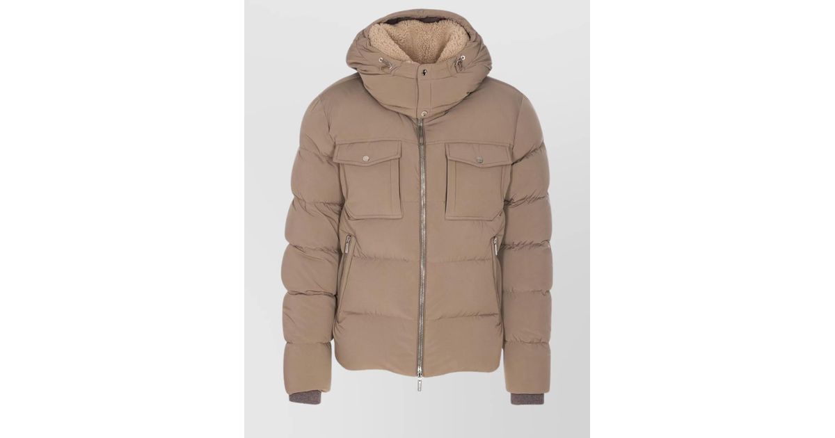 Moorer Padded Hooded Quilted Jacket With Zip Pockets in Brown for Men ...