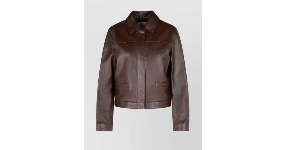 Loulou de Saison 'Ascot' Leather Jacket Buttoned Cuffs in Brown | Lyst UK