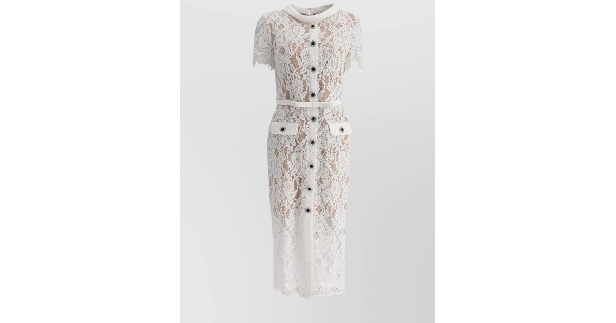 Self-Portrait Waist Belted Lace Overlay Sheer Dress in White | Lyst