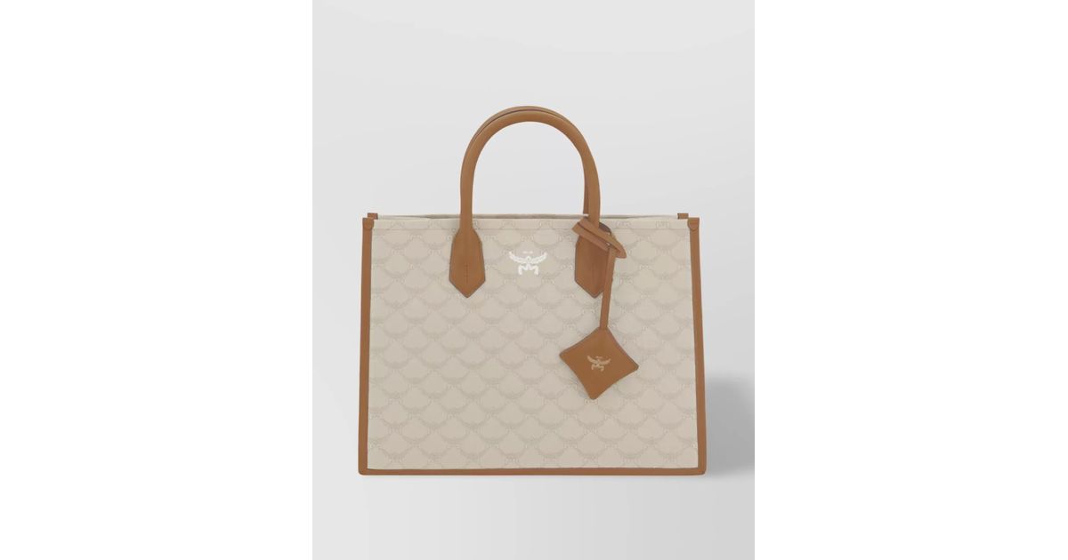 MCM Structured Geometric Tote Bag in Natural | Lyst