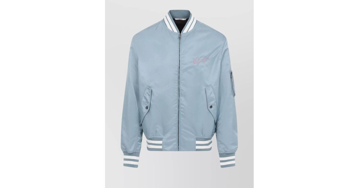 Valentino Satin Finish Bomber Jacket With Striped Edges in Blue for Men ...