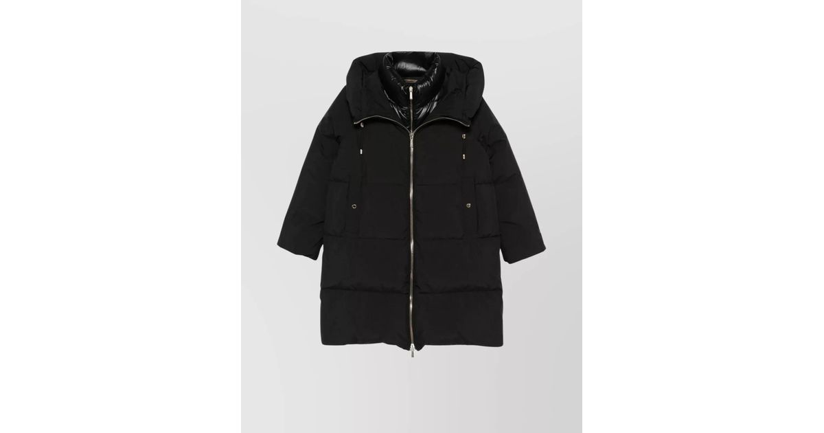Moorer Long Hooded Padded Quilted Coat in Black | Lyst UK