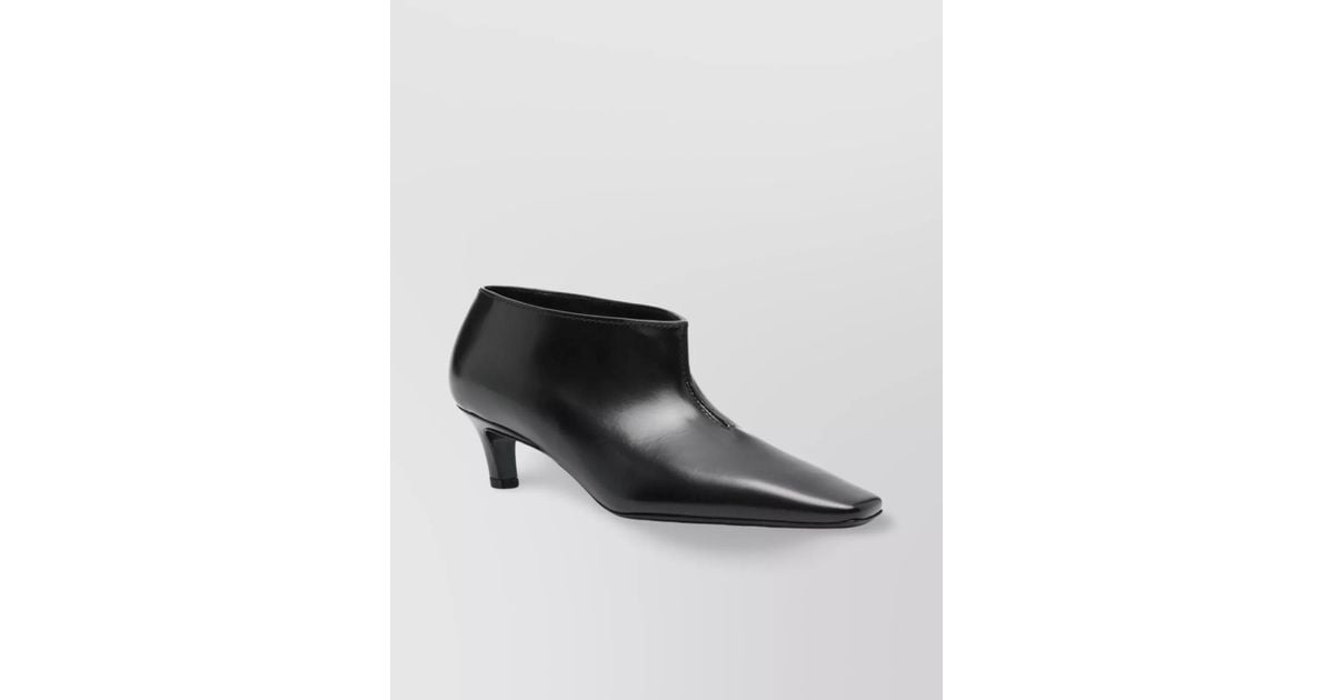 TOTEME Square Toe Mid Heel Calf Leather Boots in Black | Lyst