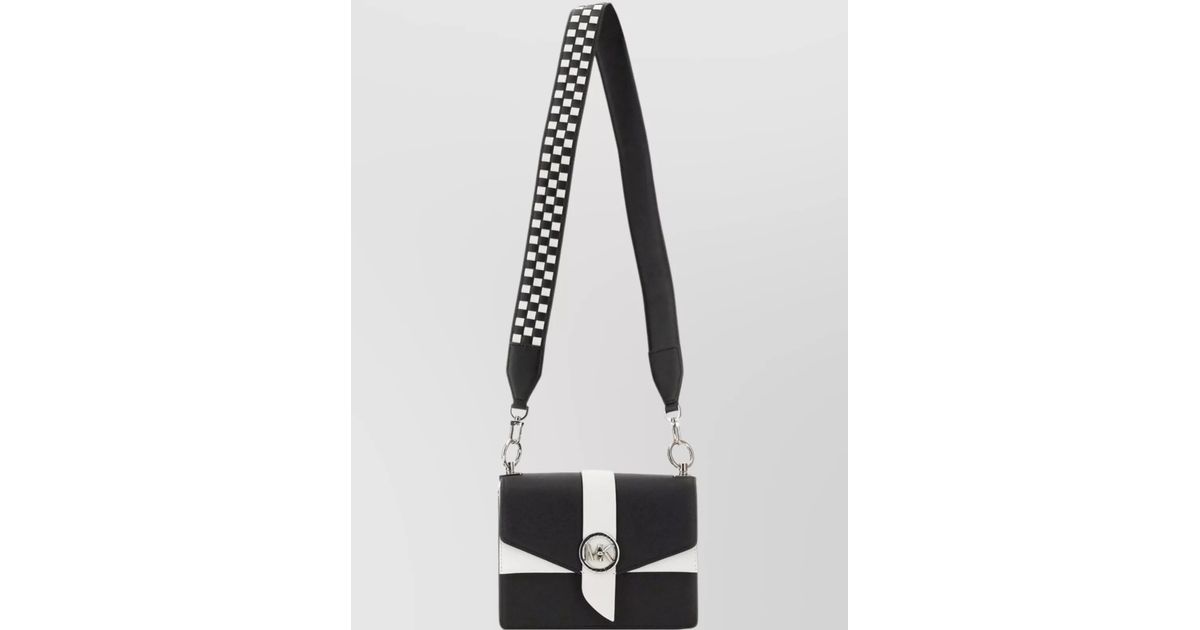 Michael Kors Greenwich Two-Tone Checkered Strap Shoulder Bag in White | Lyst