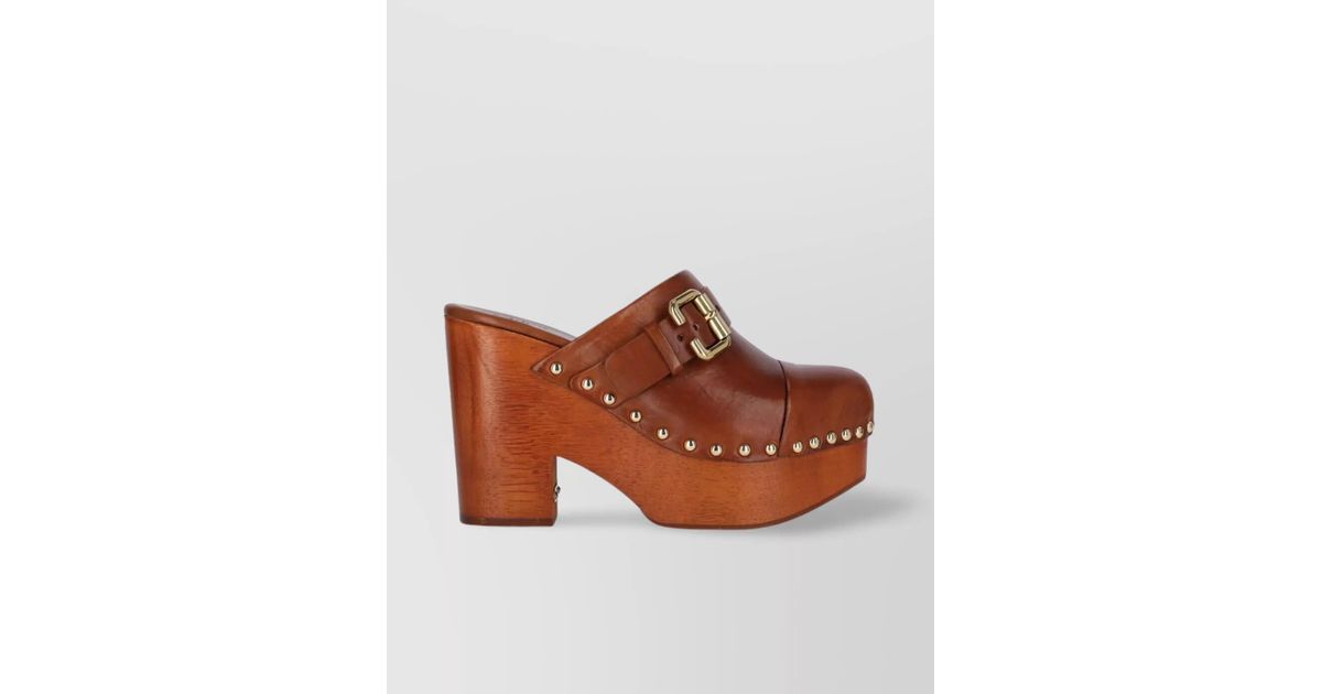 Chloé Buckle Platform Stud Mules in Brown | Lyst UK