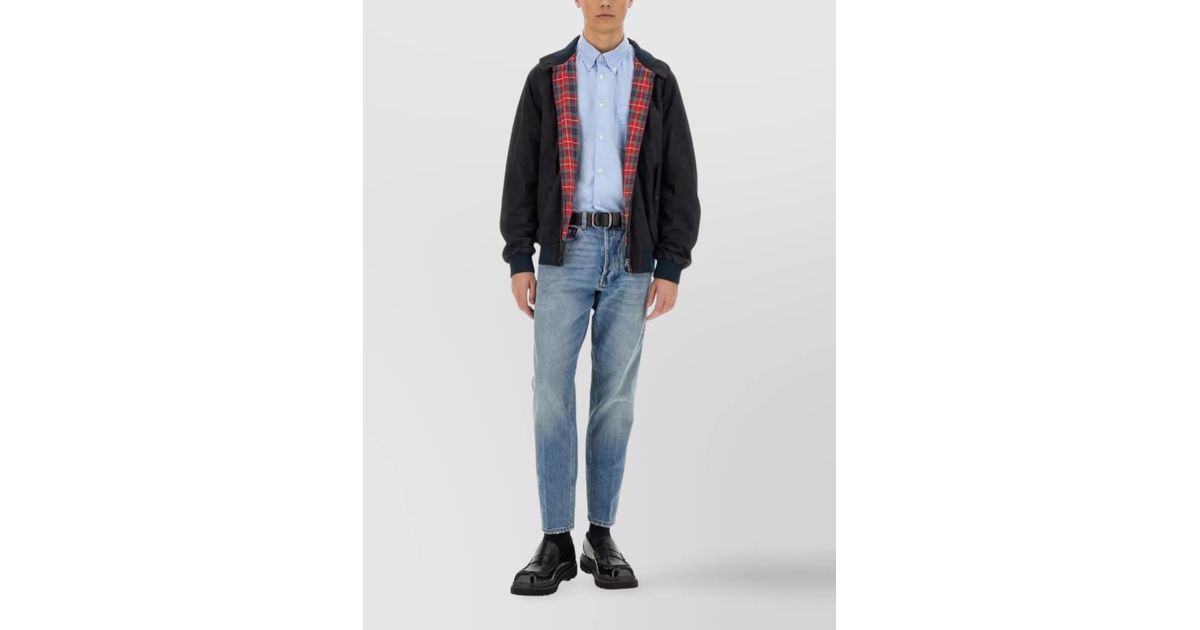 Baracuta Slim Fit Jacket With Ribbed Finish in Blue for Men | Lyst UK
