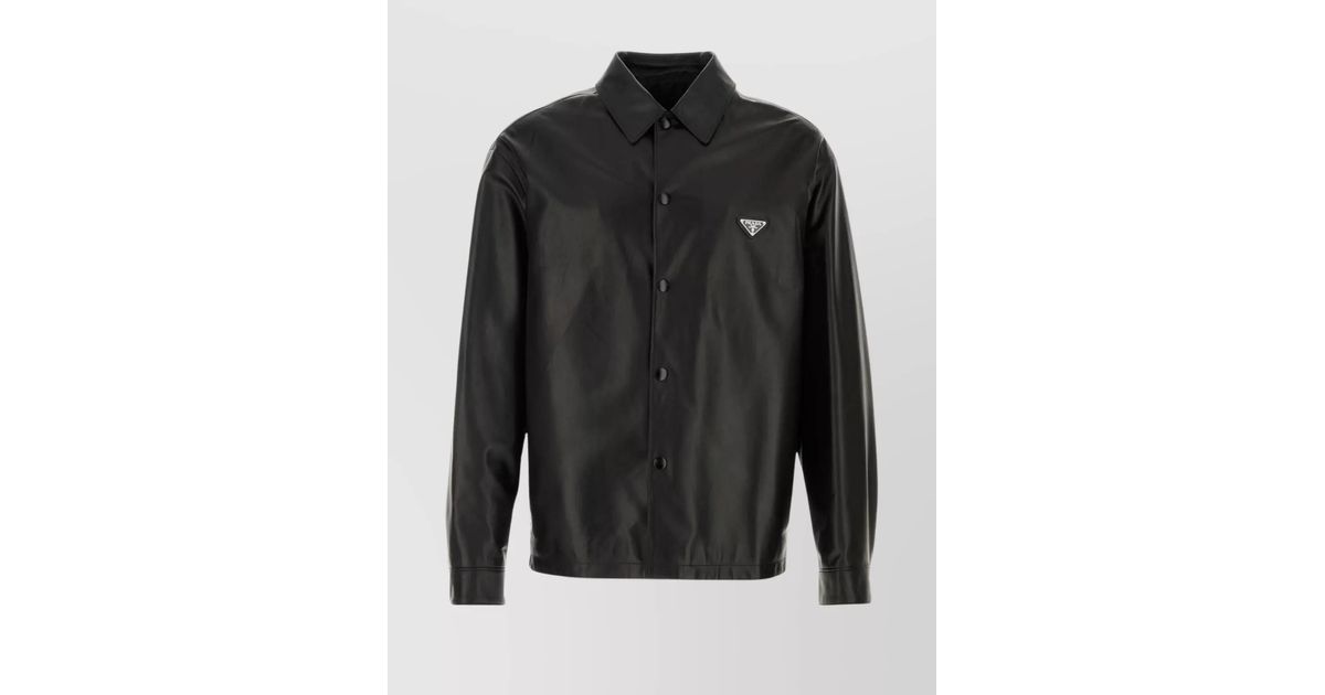 Prada Leather Jacket With Long Sleeves And Smooth Texture in Black for ...