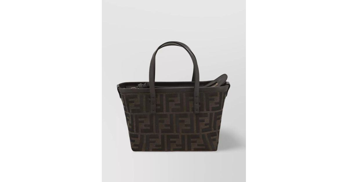 Fendi Compact Jacquard Shoulder Bag With Leather Strap in Black | Lyst