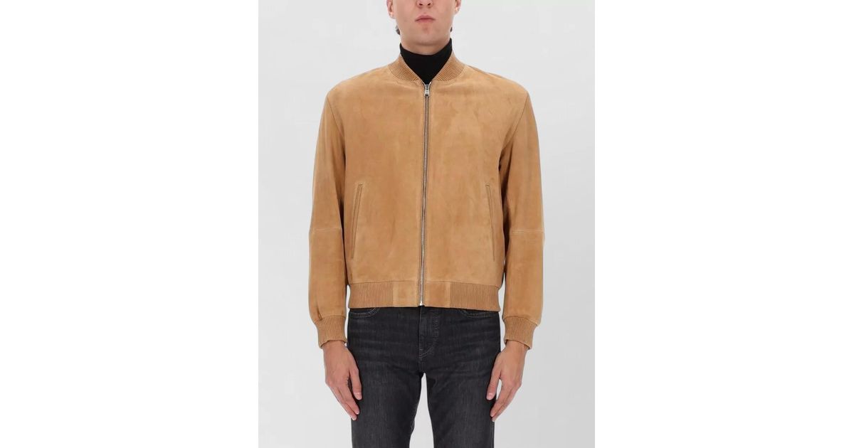BOSS Suede Jacket With Ribbed Cuffs And Pockets in Blue for Men | Lyst UK