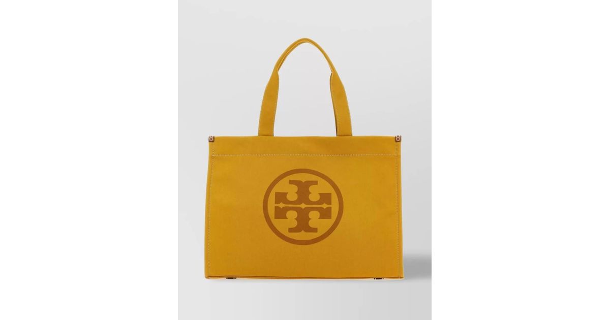 Tory Burch Canvas Shopper With Leather Base And Handles in Yellow | Lyst