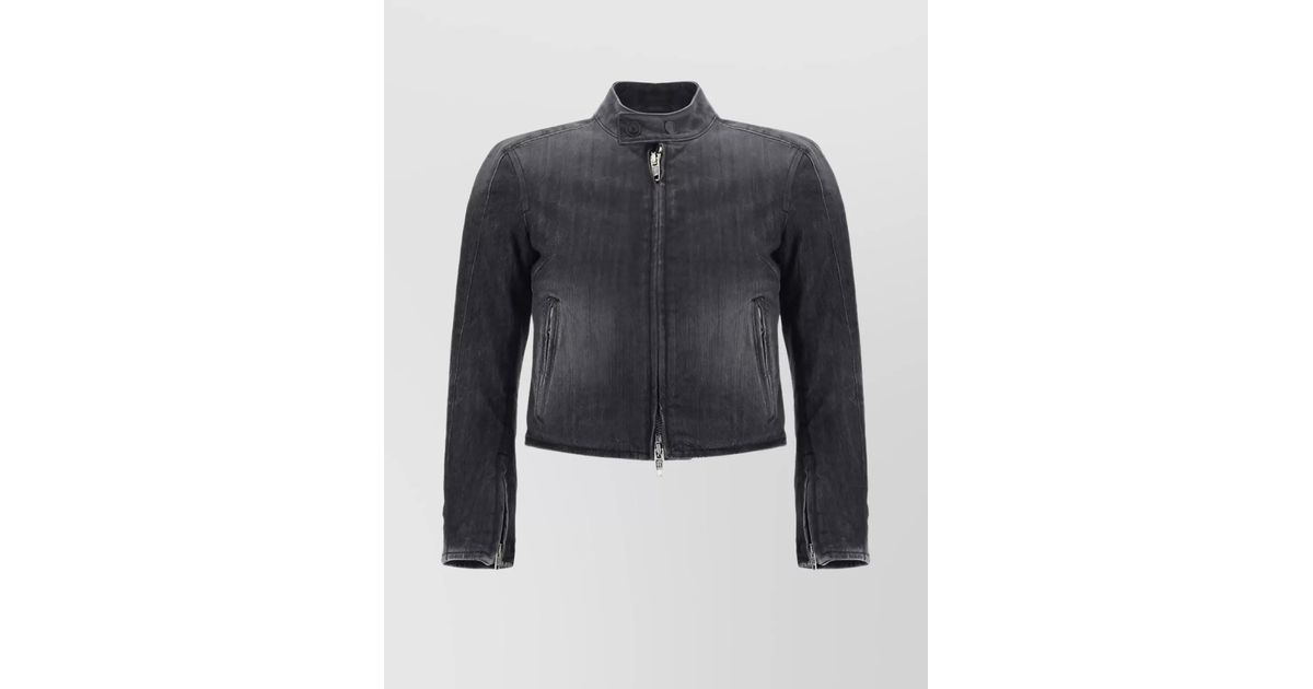 Balenciaga Cropped Denim Racer Jacket With High Collar in Blue | Lyst
