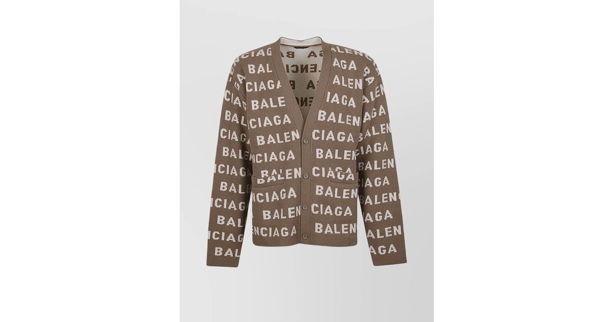 Balenciaga Logo Pattern Wool Cardigan in White for Men | Lyst UK