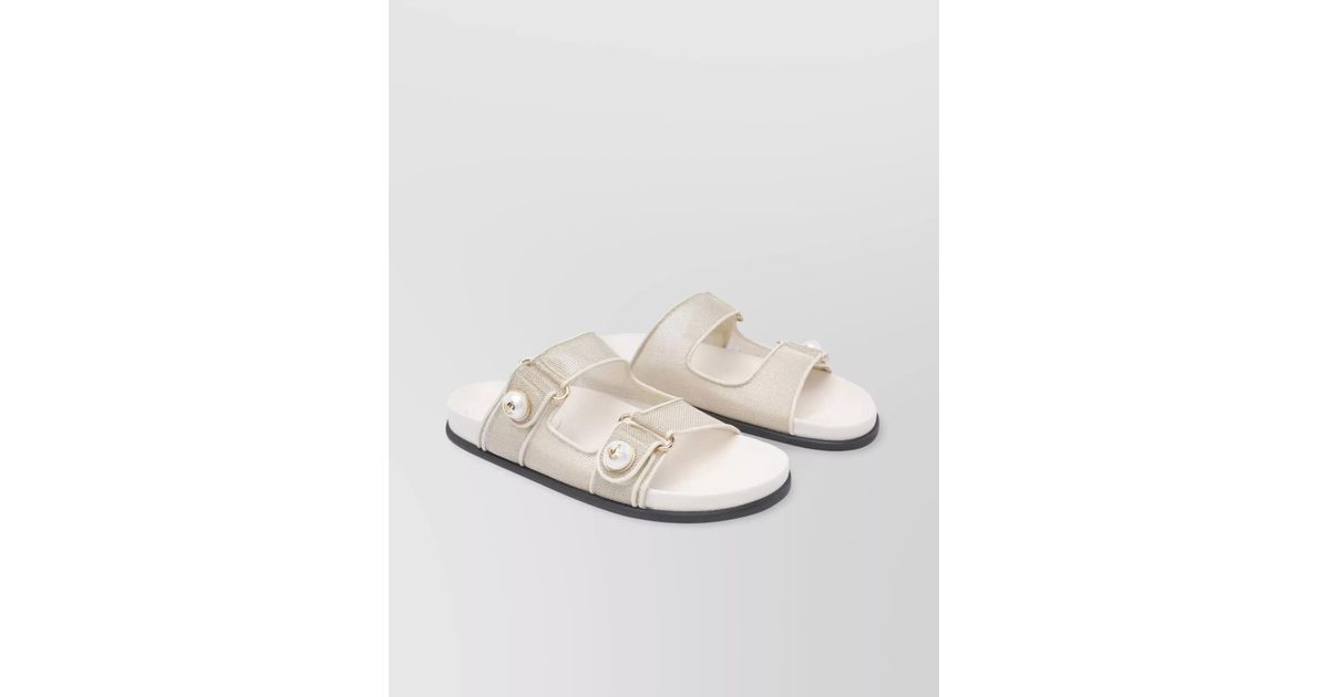 Jimmy Choo Round Toe Pearl Button Flat Sandals in White | Lyst