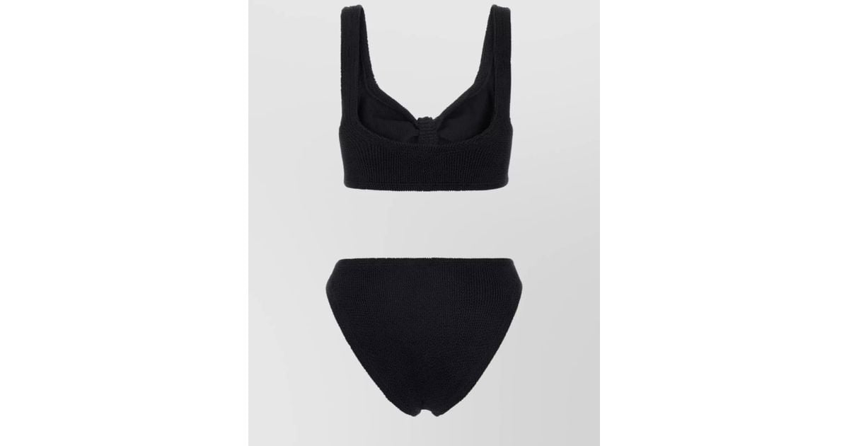 Hunza G Bow Detail Textured Fabric Bikini in Black | Lyst UK