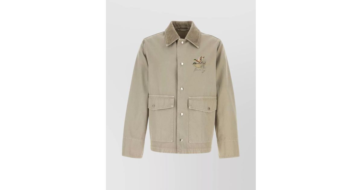 Burberry Cotton Jacket With Corduroy Collar And Embroidered Detail in ...