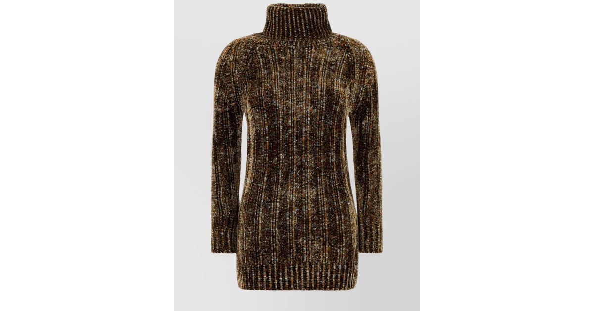 Dries Van Noten Cozy Knit Sweater Dress With High Neck in Brown | Lyst UK