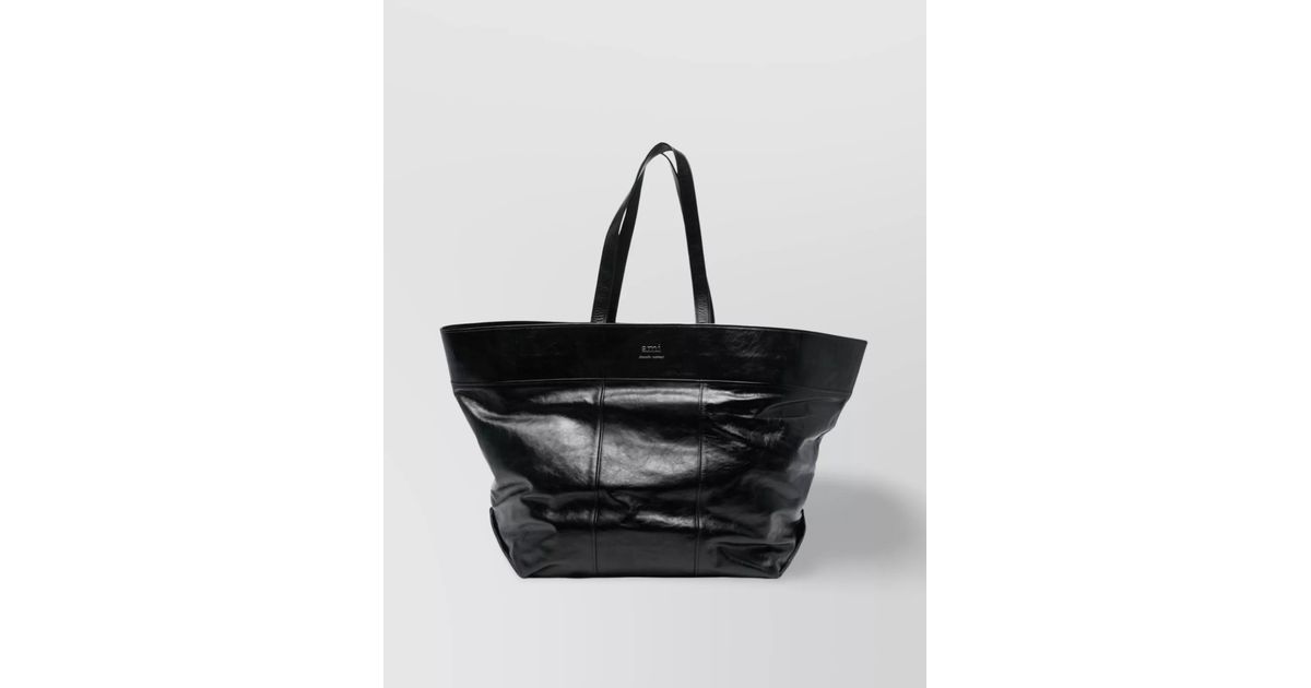 Ami Paris Folded Edge Calf Leather Tote Bag in Black | Lyst