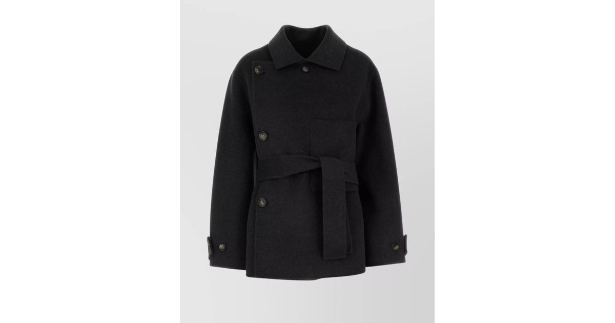 Philosophy Wool Coat With Belted Waist And Double-Breasted Design in ...