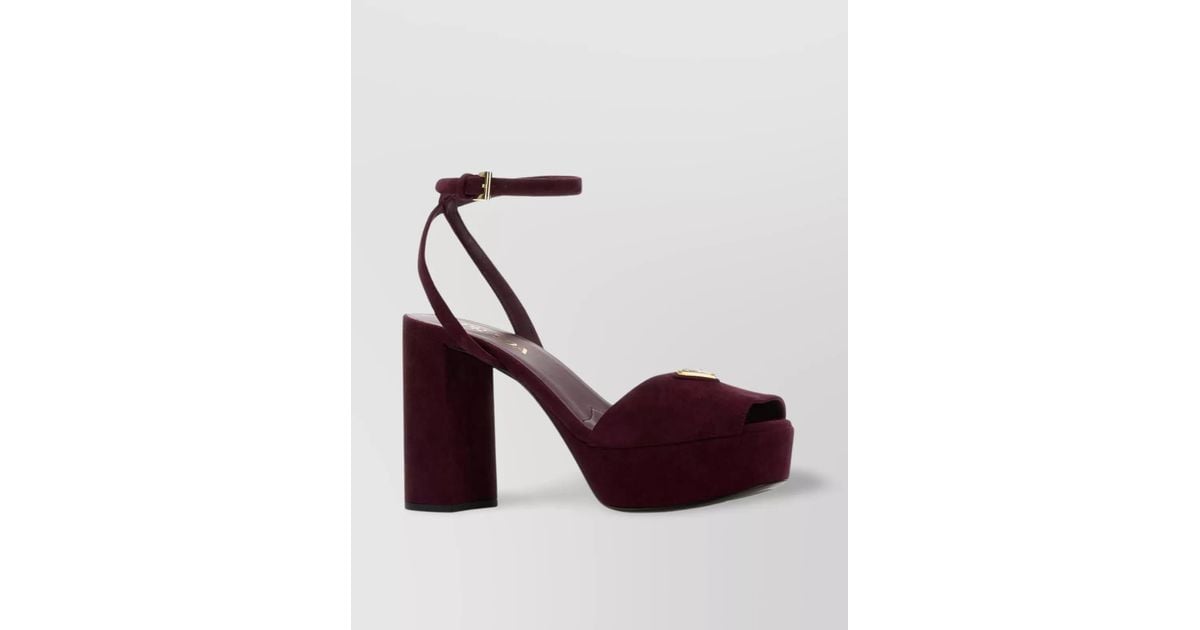 Prada Block Heel Open Toe Sandals With Suede Finish | Lyst