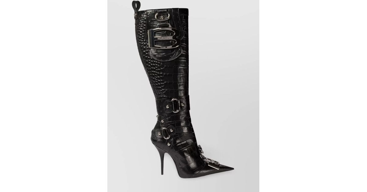 Balenciaga "Essex" Crocodile Texture Knee Length Boots in Black | Lyst