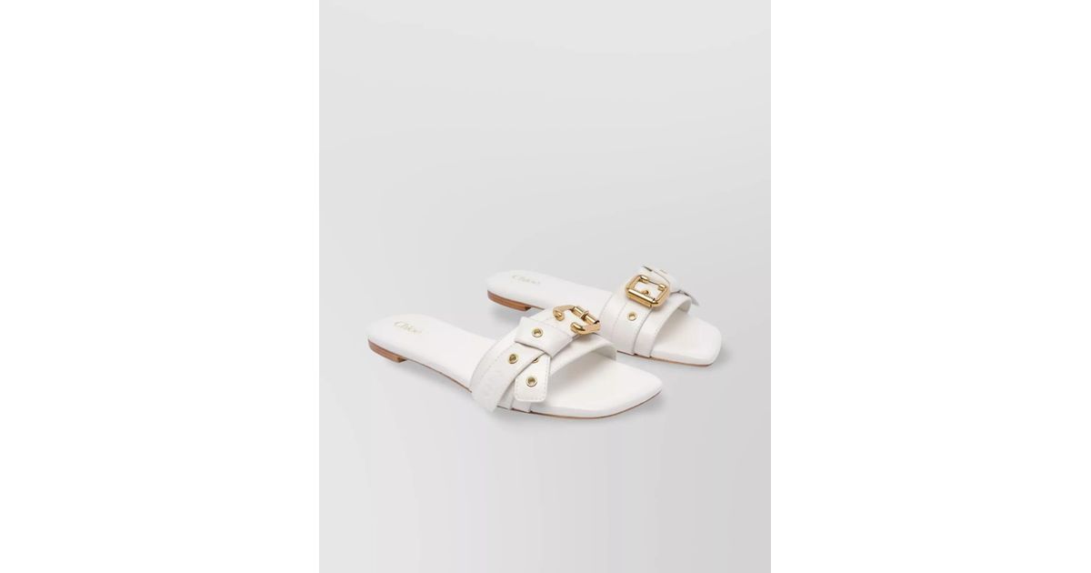 Chloé Mae Leather Sandals Hardware in Natural | Lyst