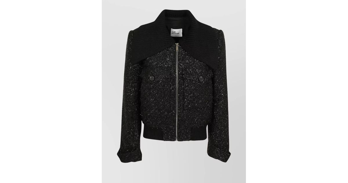 Self-Portrait Boucle Bomber Jacket Tinsel in Black | Lyst