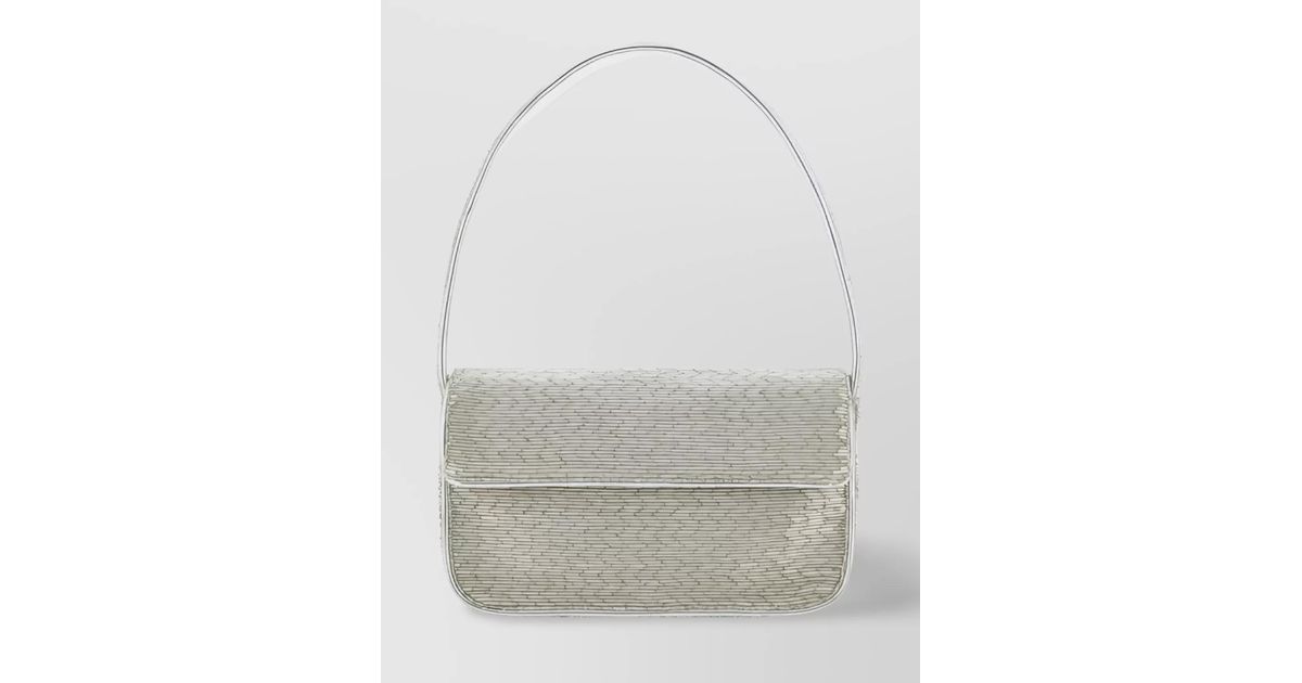 STAUD Beaded Rectangular Shoulder Bag With Metallic Finish in Gray | Lyst