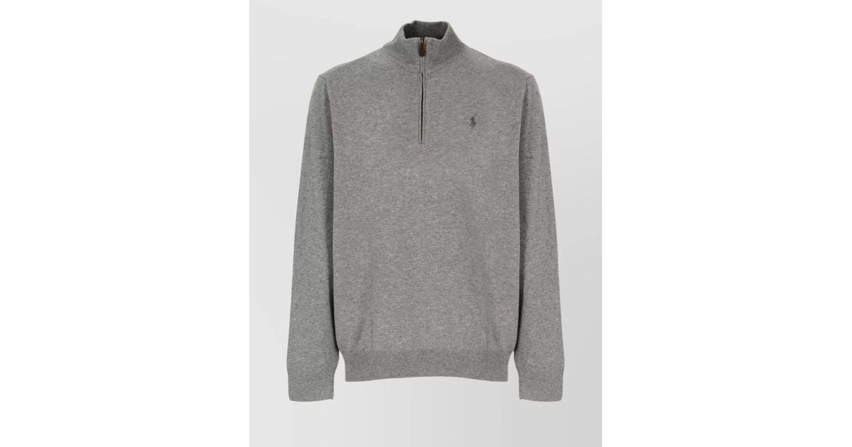 Ralph Lauren Wool Fine-Knit Half-Zip Mock-Neck Jumper in Grey for Men ...